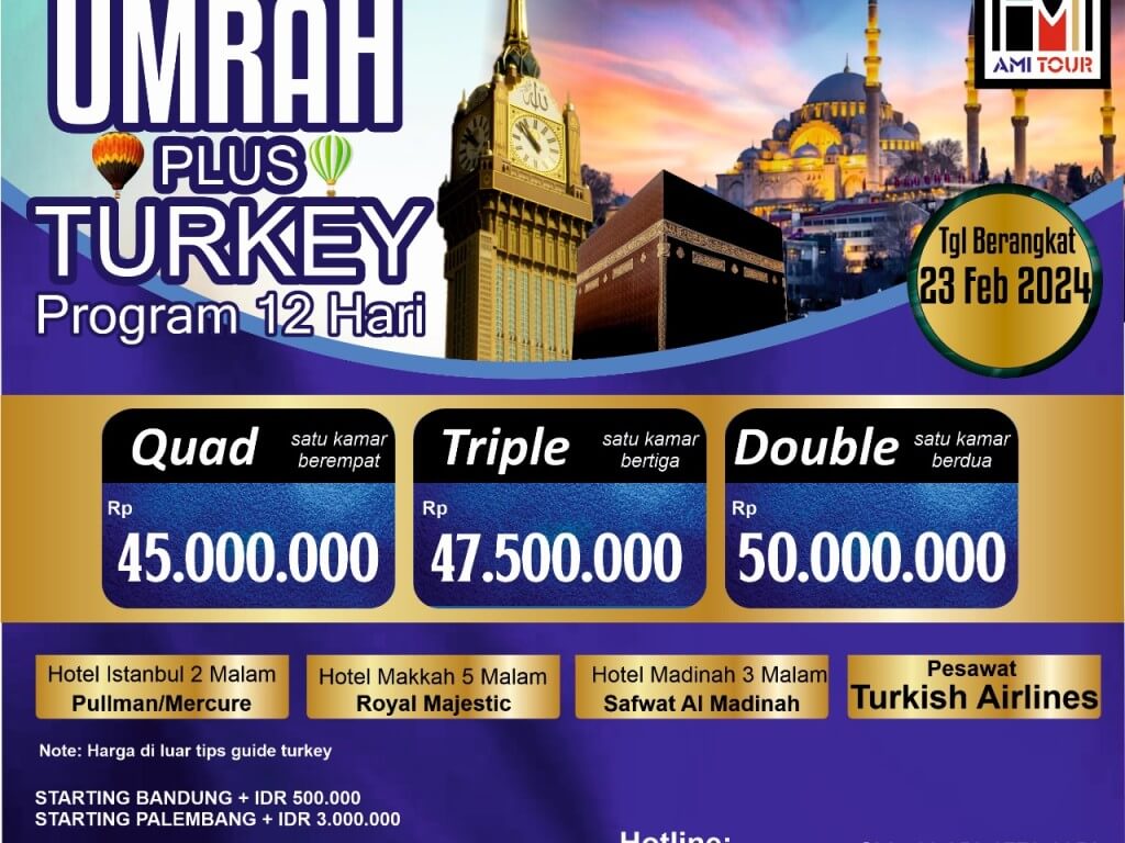 Exclusive Umrah Plus Turkey 12 Hari By Turkish Airlines 23 Feb 2024