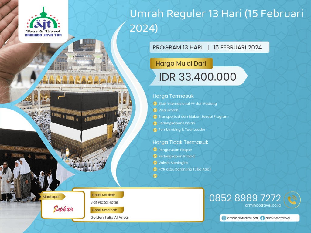 Umrah Reguler 13 Hari (15 Februari 2024)