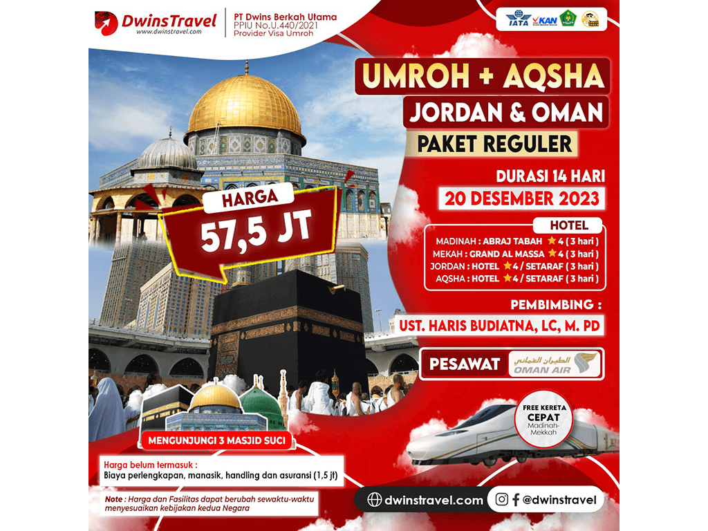 PAKET UMROH REGULER PLUS AQSHA, JORDAN & OMAN 20 DESEMBER 2023