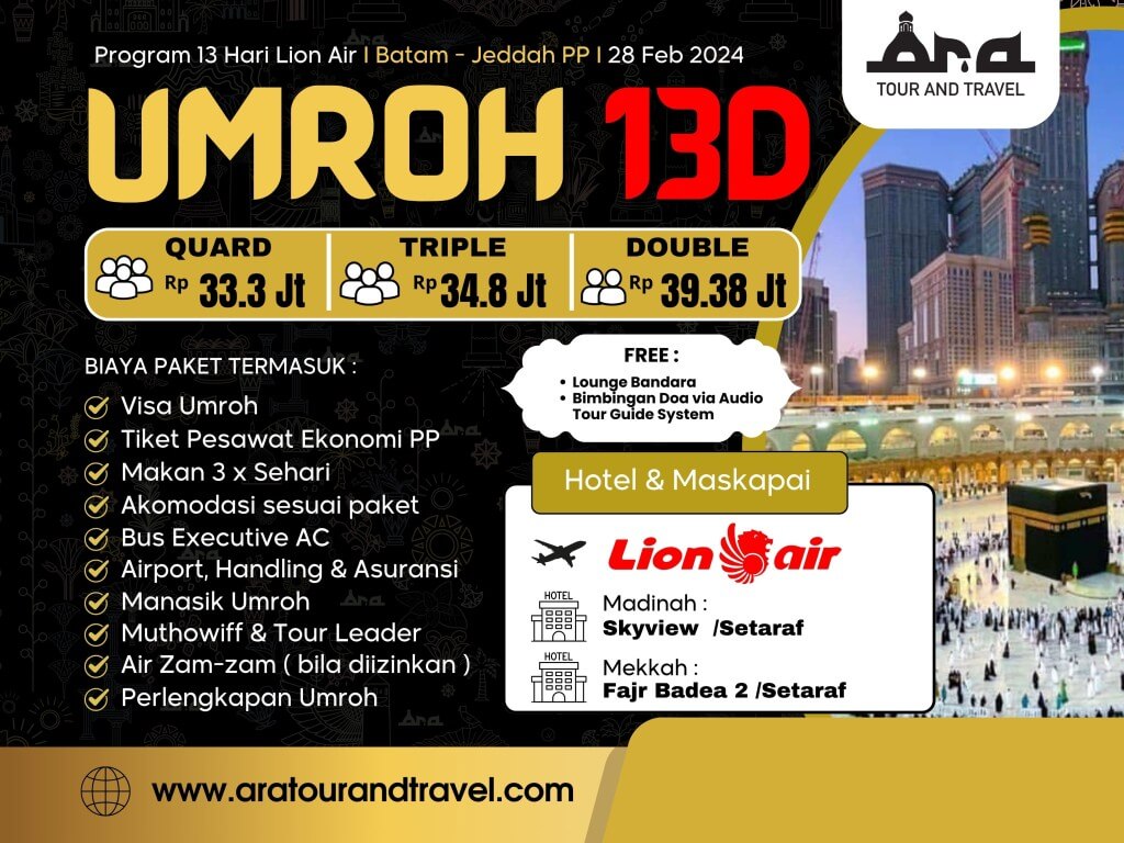 UMROH 13D LION AIR BATAM LANGSUNG JEDDAH